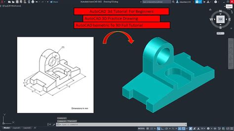 AutoCAD 3D tutorial for beginners / AutoCAD 3D practice drawing / AutoCAD 3D Modeling - YouTube