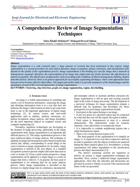 A Comprehensive Review Of Image Segmentation Techn Pdf Image
