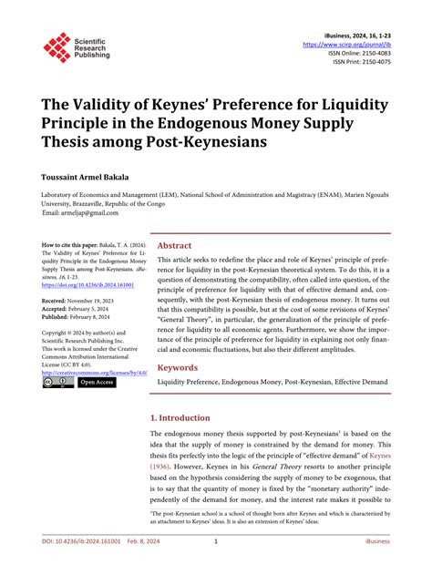 Pdf The Validity Of Keynes Preference For Liquidity Principle In The