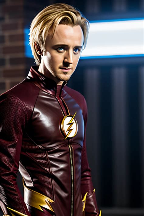 Arafed Man In A Flash Costume Standing In Front Of A Brick Wall Seaart Ai