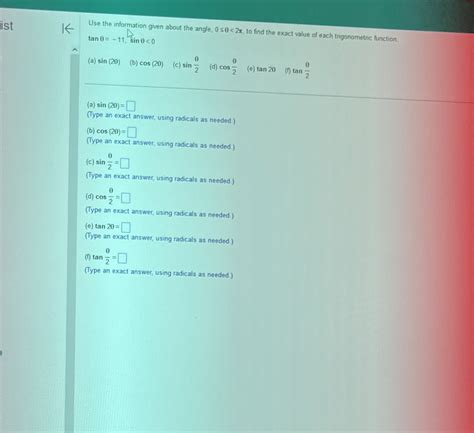 solved use the information given about the angle 0≤0