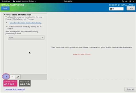 Manual Partioning Screen Fedora 24 Workstation Linuxtechi