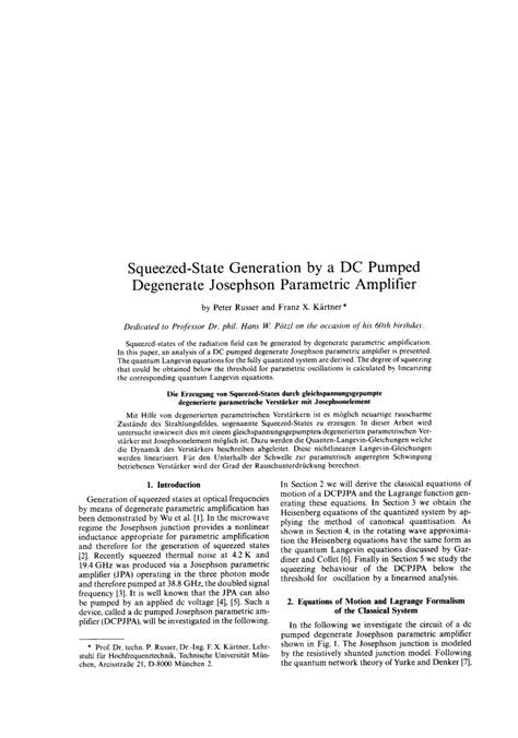 Pdf Squeezed State Generation By A Dc Pumped Degenerate Josephson Parametric Amplifier