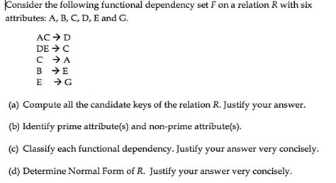Solved Consider The Following Functional Dependency Set F On Chegg