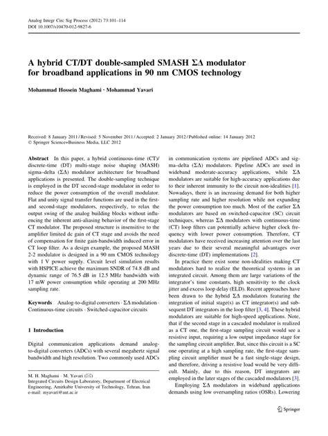 Pdf A Hybrid Ct Dt Double Sampled Smash Sigma Delta Modulator For Broadband Applications In 90
