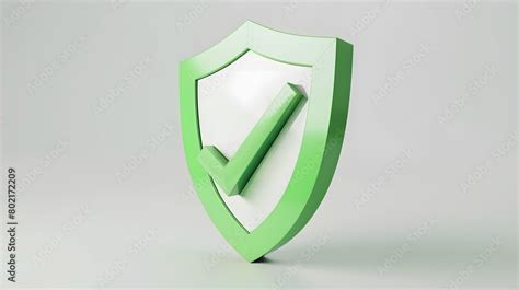 Cartoon 3d Icon Safety Shield Check Mark Perspective Green Symbol