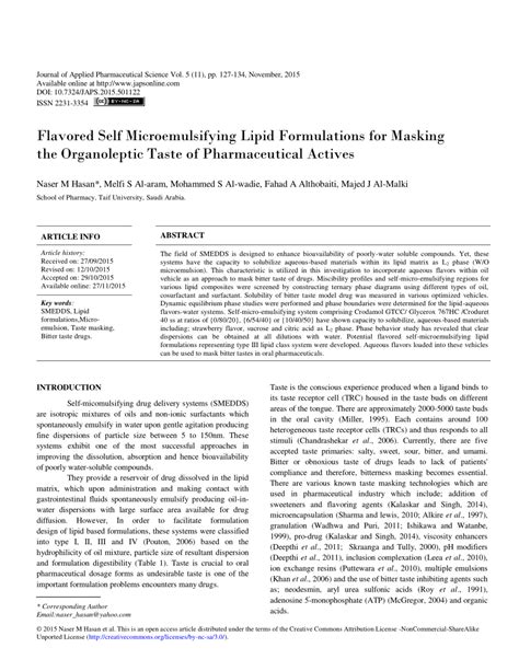 Pdf Flavored Self Microemulsifying Lipid Formulations For Masking The Organoleptic Taste Of