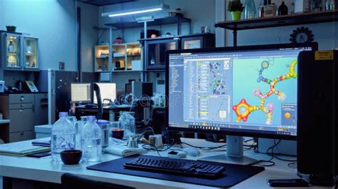 Modern Computer Screen Showing Colorful Molecular Structures In Bright