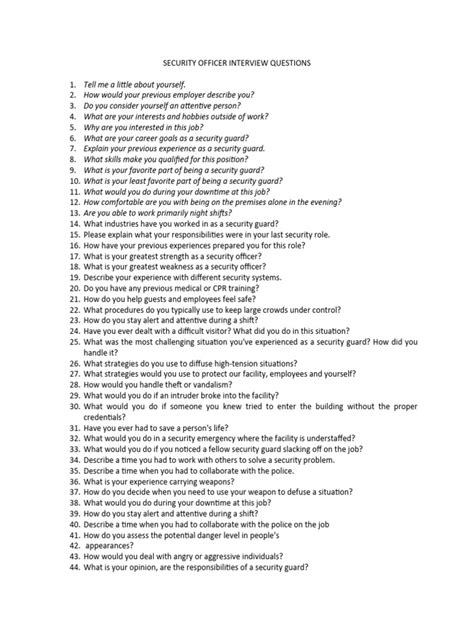 Security Officer Interview Questions Pdf Security Guard Social