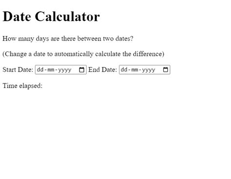 Date Calculator Using Htmlcss And Javascript Source Code