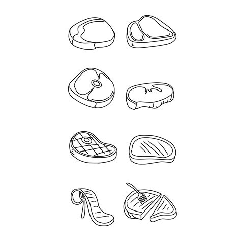 Premium Vector Steak Meat Hand Drawn Doodle Illustrations Vector Set