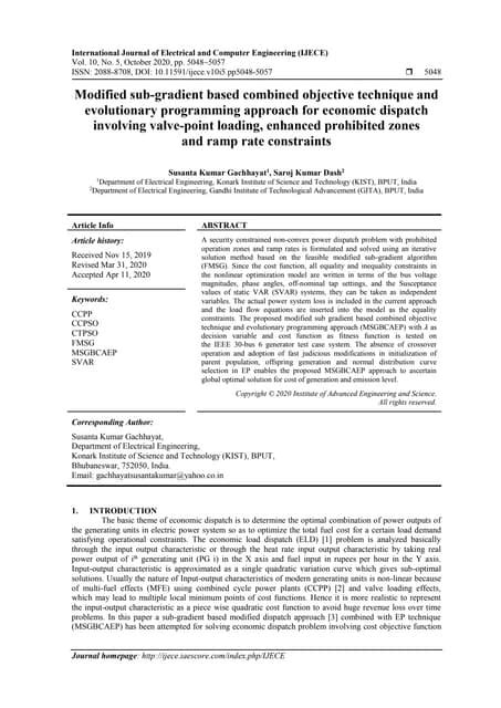 Modified Sub Gradient Based Combined Objective Technique And Evolutionary Programming Approach