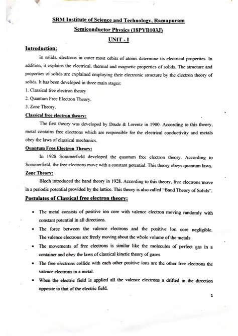 Unit 1 Complete Notes Semiconductor Physics And Computational Methods