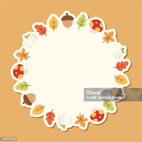 나뭇잎 호박 도토리가 있는 둥근 가을 프레임 가을 요소의 화환 할로윈 추수 감사절 테두리 템플릿입니다 벡터 그림입니다 가을에 대한 스톡 벡터 아트 및 기타 이미지 Istock