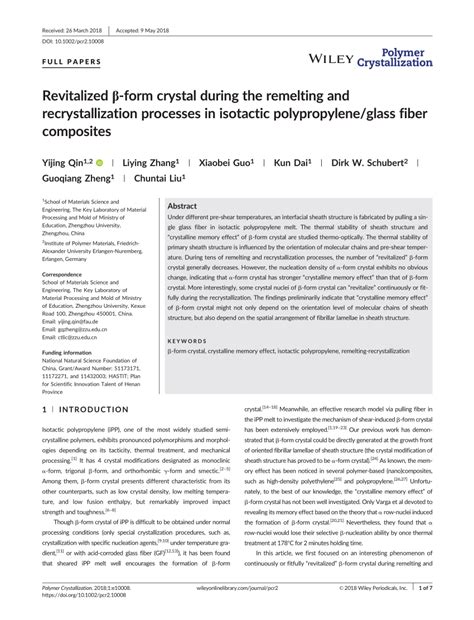 Pdf Revitalized β Form Crystal During The Remelting And Recrystallization Processes In