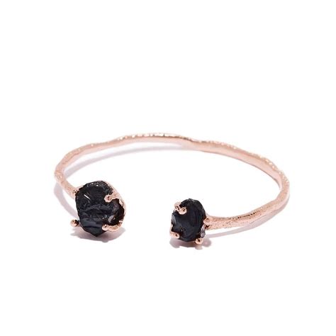 Double Stone Rose Gold Cuff In Black Onyx Monafi