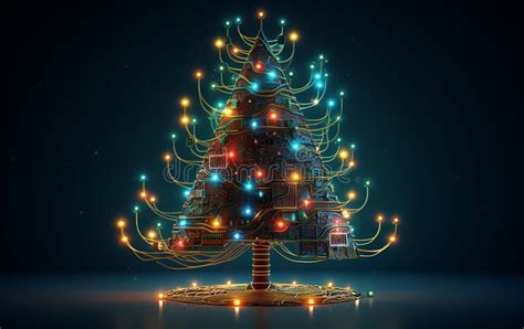 Innovative Ai Generated Christmas Tree From A Circuit Board Design Stock Illustration