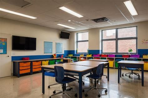 Classroom With Desk Clusters Premium Ai Generated Image