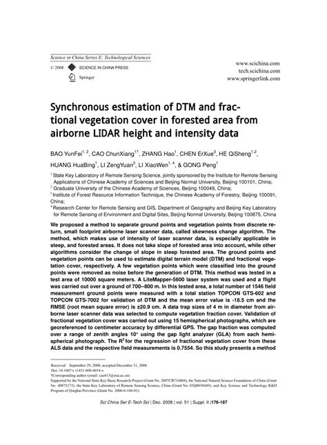 Pdf Synchronous Estimation Of Dtm And Fractional Vegetation Cover In Forested Area From
