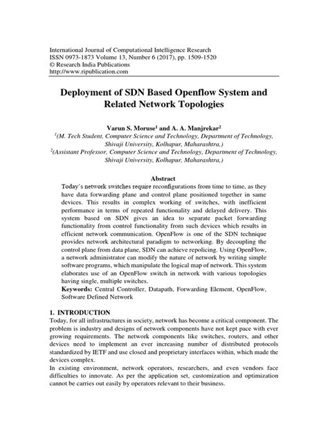 deployment of sdn based openflow system pdf computer network