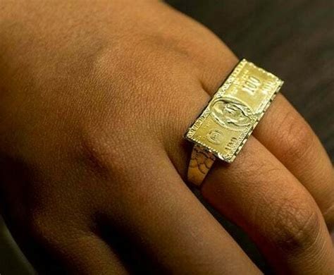 Mens Hundred Dollar Bill Money 2 Finger Ring Solid Metal 14k Yellow