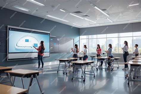 Premium Ai Image The Evolution Of Smartboards Interactive Displays In The Futuristic Classroom