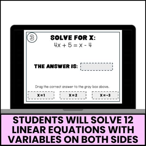 Solving Linear Equations Variables On Both Sides Digital Algebra 1 Sub Plans