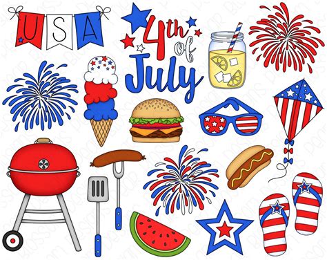 4th Of July Barbecue Digital Clipart Set Of 18 Bbq Etsy