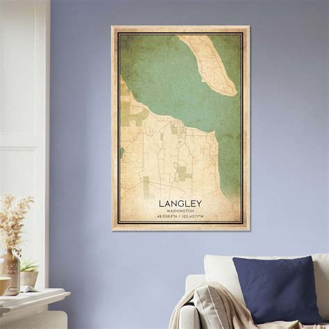 Vintage Langley Washington Map Poster Langley Wa City Road Wall Art