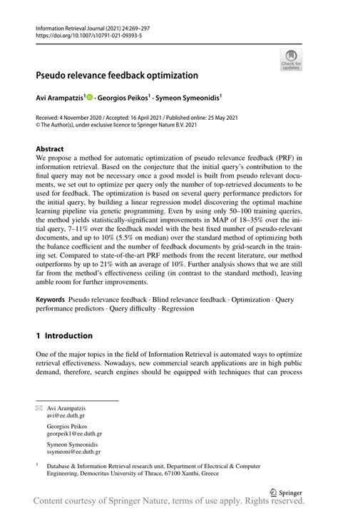 Pseudo Relevance Feedback Optimization Request Pdf