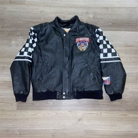 Mens Vtg Jeff Hamilton 50th Anniversary Nascar Leather Jacket 1998 Size