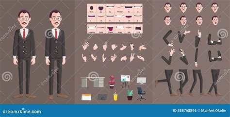 stylized businessman character creation set cartoon man wearing suit