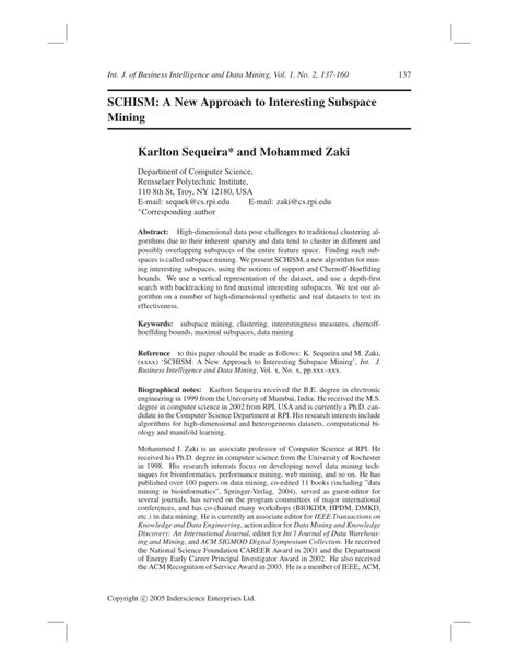 Pdf Schism A New Approach For Interesting Subspace Mining