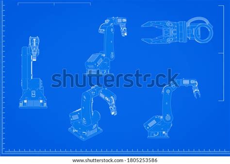 3d Rendering Robotic Arm Blueprint Scale Stock Illustration 1805253586