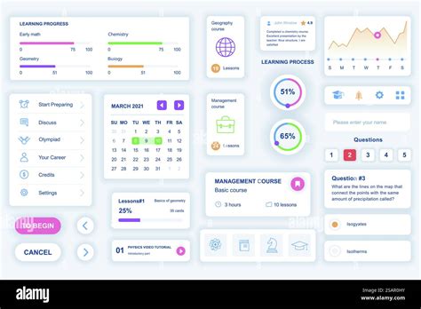 User Interface Elements Set For Education Mobile App Kit Template With