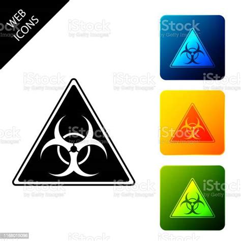 흰색 배경에 격리 된 생물 위험 기호 아이콘이있는 삼각형 기호입니다 설정 아이콘 다채로운 사각형 버튼 벡터 일러스트레이션 0명에 대한 스톡 벡터 아트 및 기타 이미지