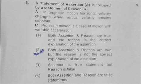 A Statement Of Assertion A Is Followed By A Statement Of Reason R A