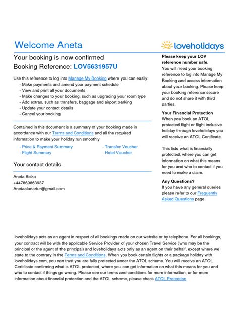 Booking Confirmation Pdf Travel Visa Passport