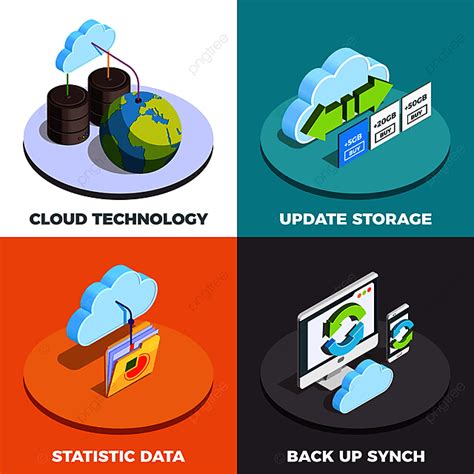 Cloud Data Storage Vector Hd Images Cloud Computing Service Concept 4 Isometric Icons Square