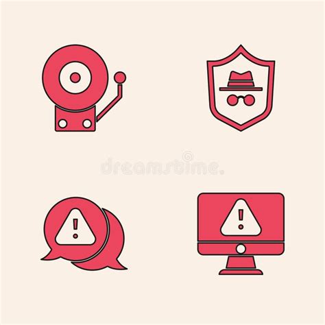 Set Monitor With Exclamation Mark Ringing Alarm Bell Incognito Mode And Exclamation Triangle