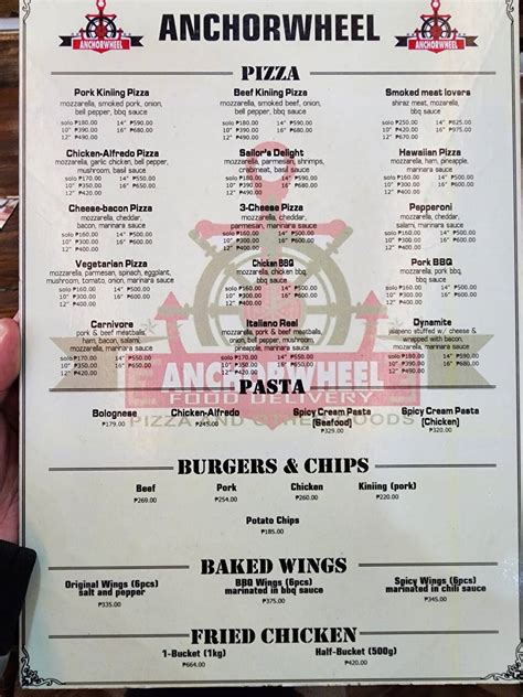 Menu At Anchorwheel Restaurant Baguio