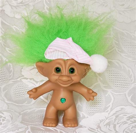 Russ Berrie And Company Troll Green Jewel Belly Button Doll Aunt Gladys Attic