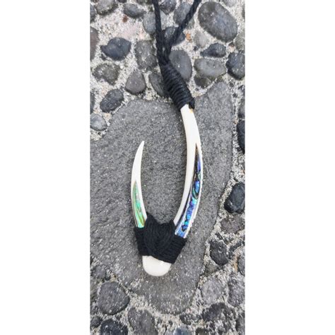 Maori Style Bone Hook Abalone Shell Inlay Hei Matau Pendant Etsy