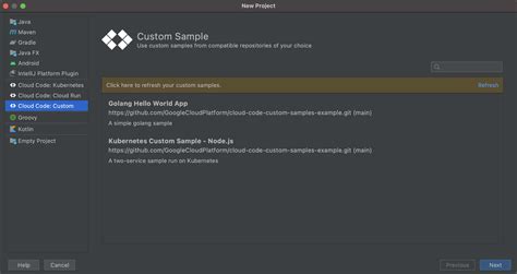 Create A New Application From A Custom Sample In Cloud Code For