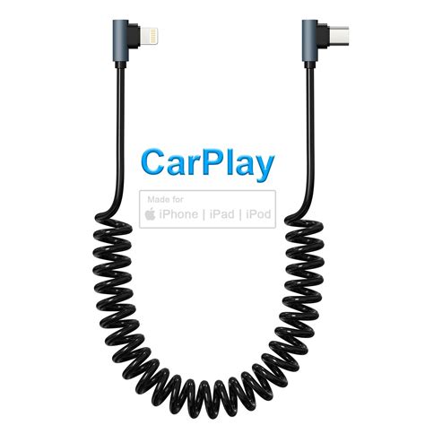 Coiled Usb C To Lightning Cable 90 Degree Apple Car Play Cord With
