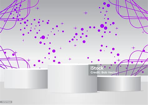미래형 화이트와 퍼플 스테이지 쇼케이스 실린더 받침대 연단 공상 과학 최소 추상 벡터 3d 룸 모형 제품은 기하학적 형태 프레젠테이션을 위한 빈 장면을 표시합니다 0명에