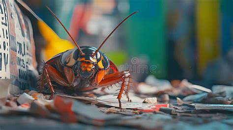 Giant Cockroach Urban Decay Close Up Trash Pest Control Ad Stock