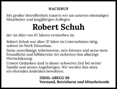 Traueranzeigen Von Robert Schuh Trauerundgedenkende