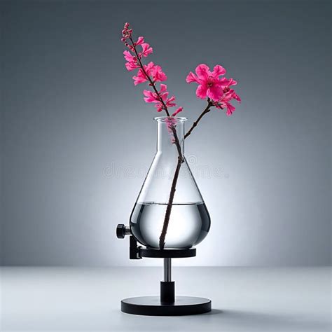 Minimalist Studio Photo Of Scientific Setup With Clear Erlenmeyer Flask