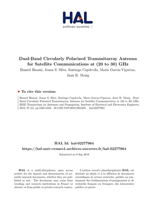Dual Band Circularly Polarized Transmitarray Antenna For Satellite Communications At 20 To 30